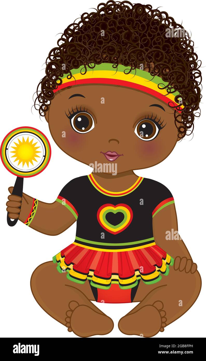 Reggae African American Baby Girl Holding Rattle. Vector Reggae Baby ...