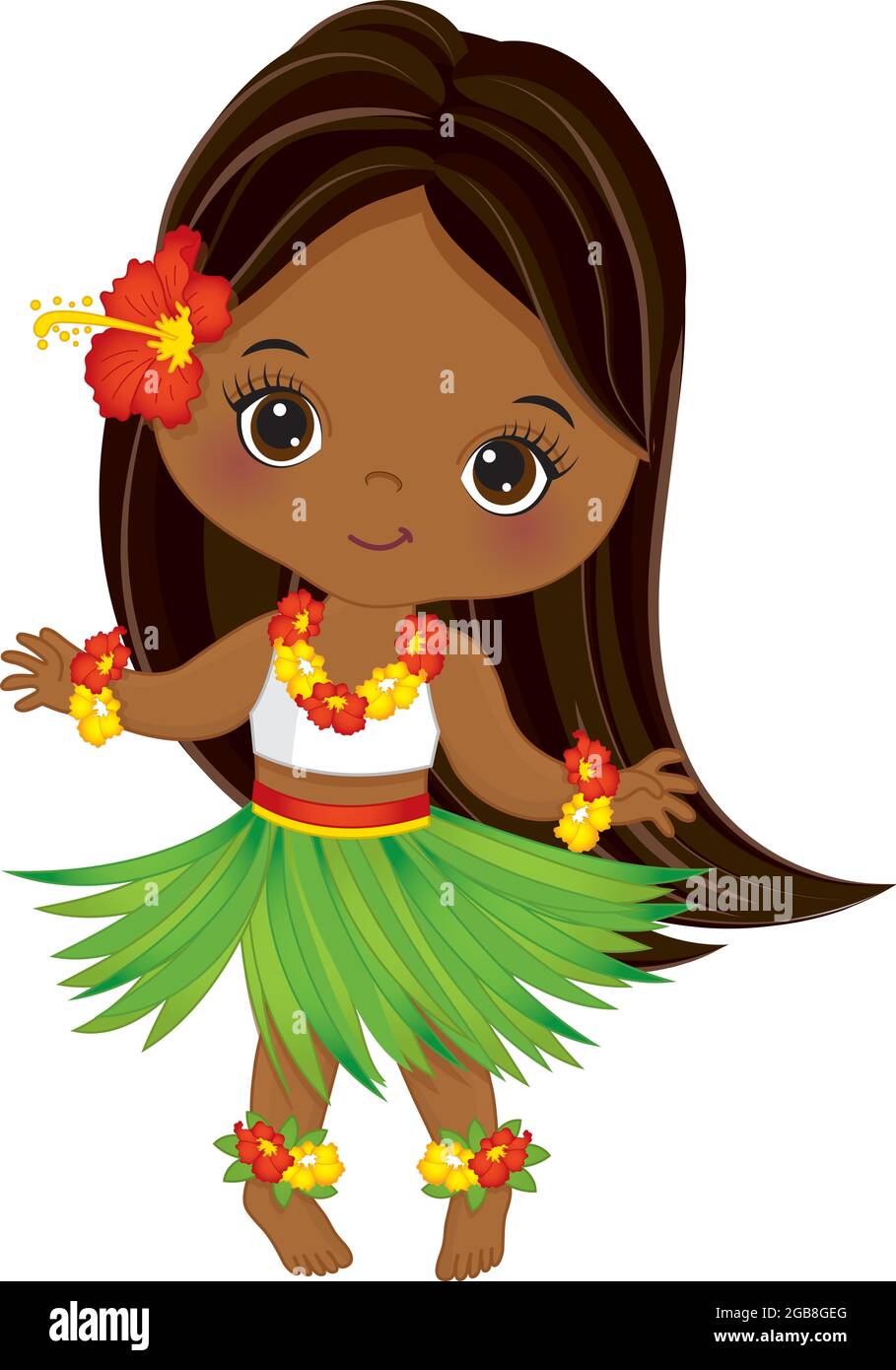 Cute Luau Girl Wearing Grass Skirt and Hibiscus Garland Dancing. Vector ... Cute Luau Girl Wearing Grass Skirt and Hibiscus Garland Dancing. Vector ...