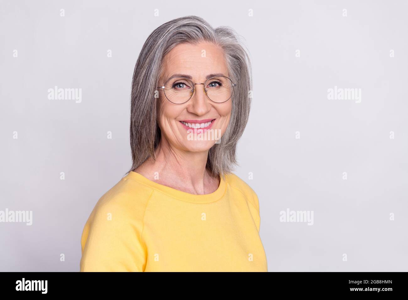 Portrait of happy cheerful smiling mature woman beaming after ...