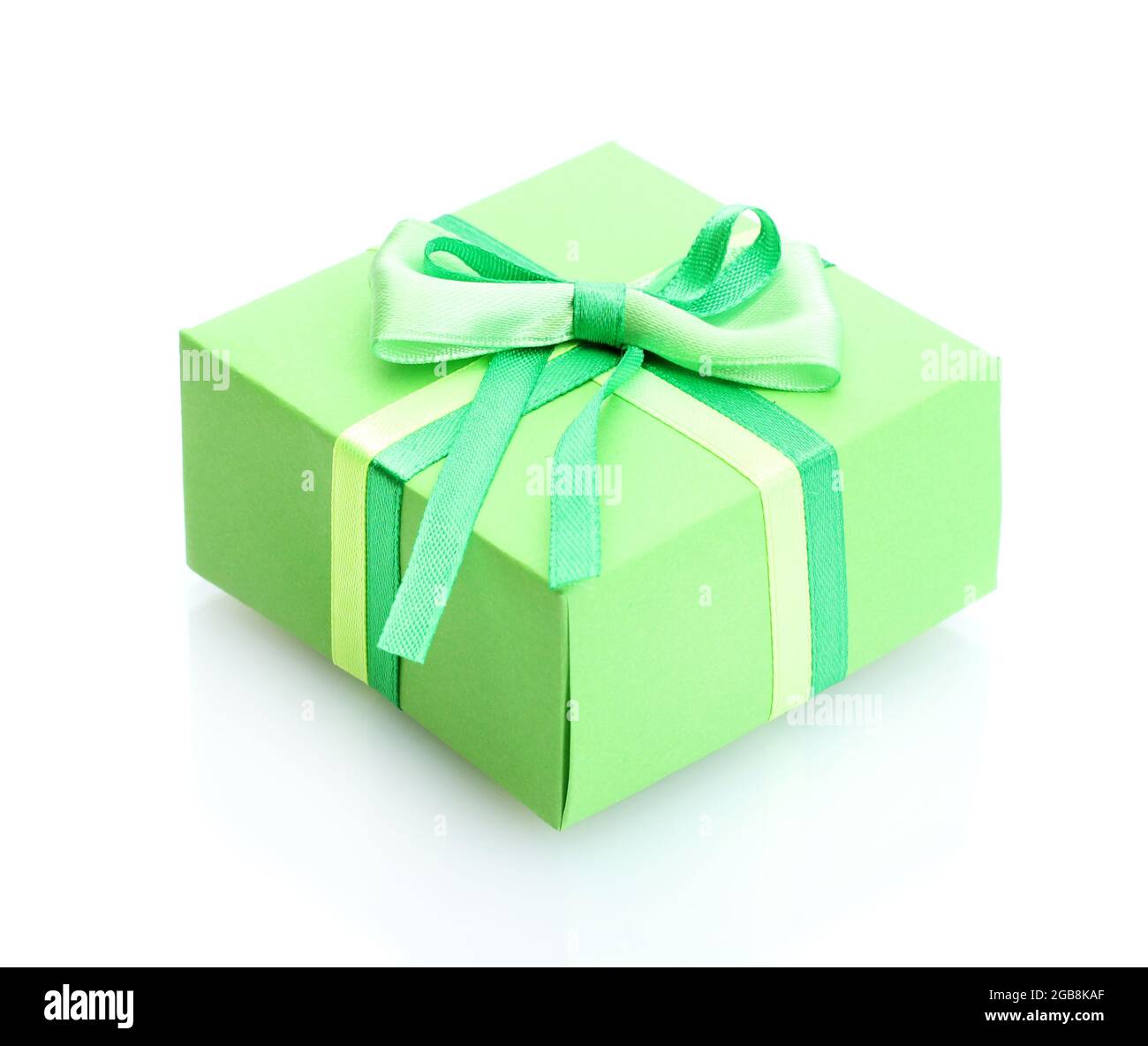 green gift with bow isolated on white Stock Photo - Alamy