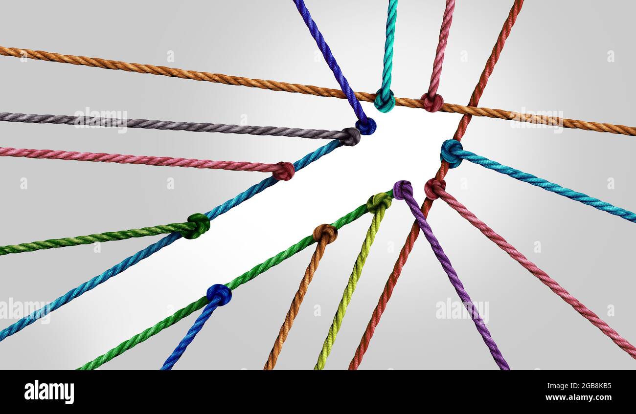 Success business arrow connection as diverse ropes united together to ...