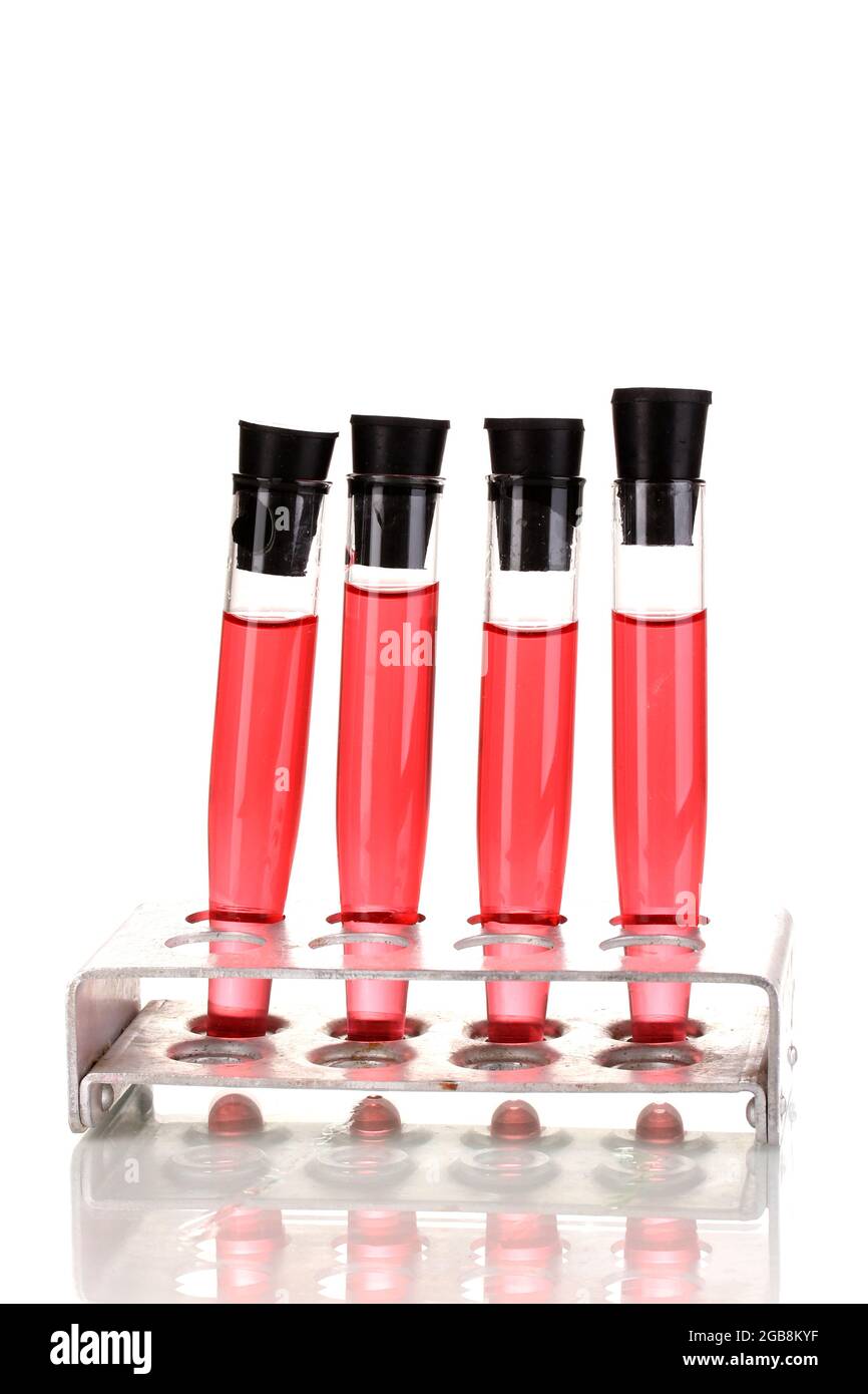 Test-tubes with red liquid isolated on white Stock Photo - Alamy