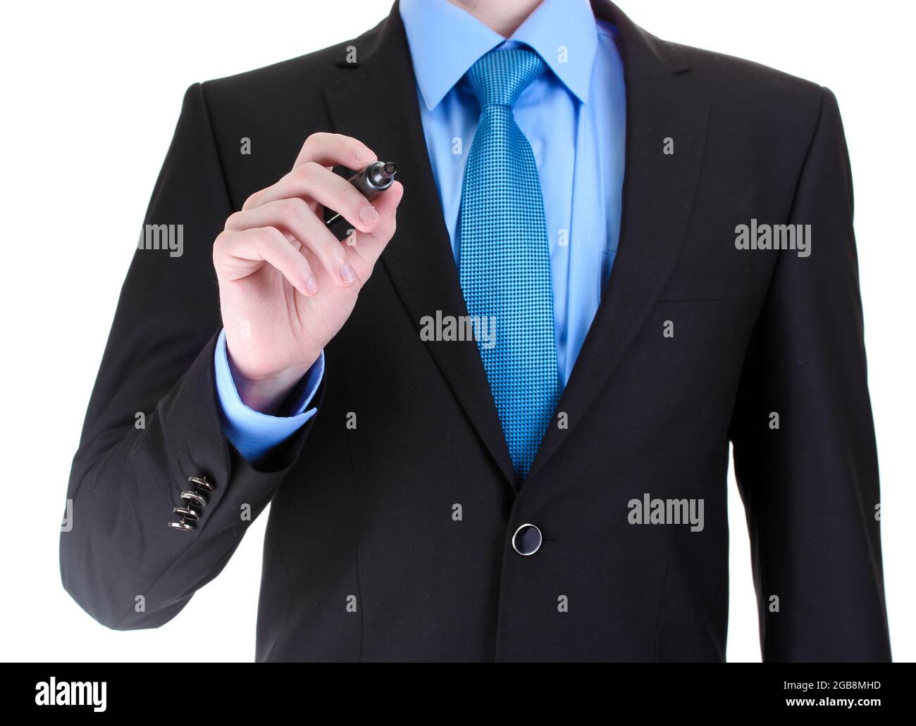 businessman writing on the screen isolated on white Stock Photo - Alamy