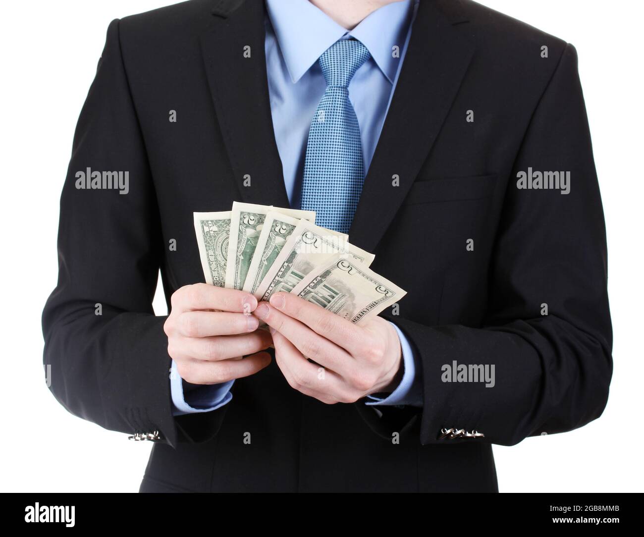 business man taking money isolated on white Stock Photo - Alamy