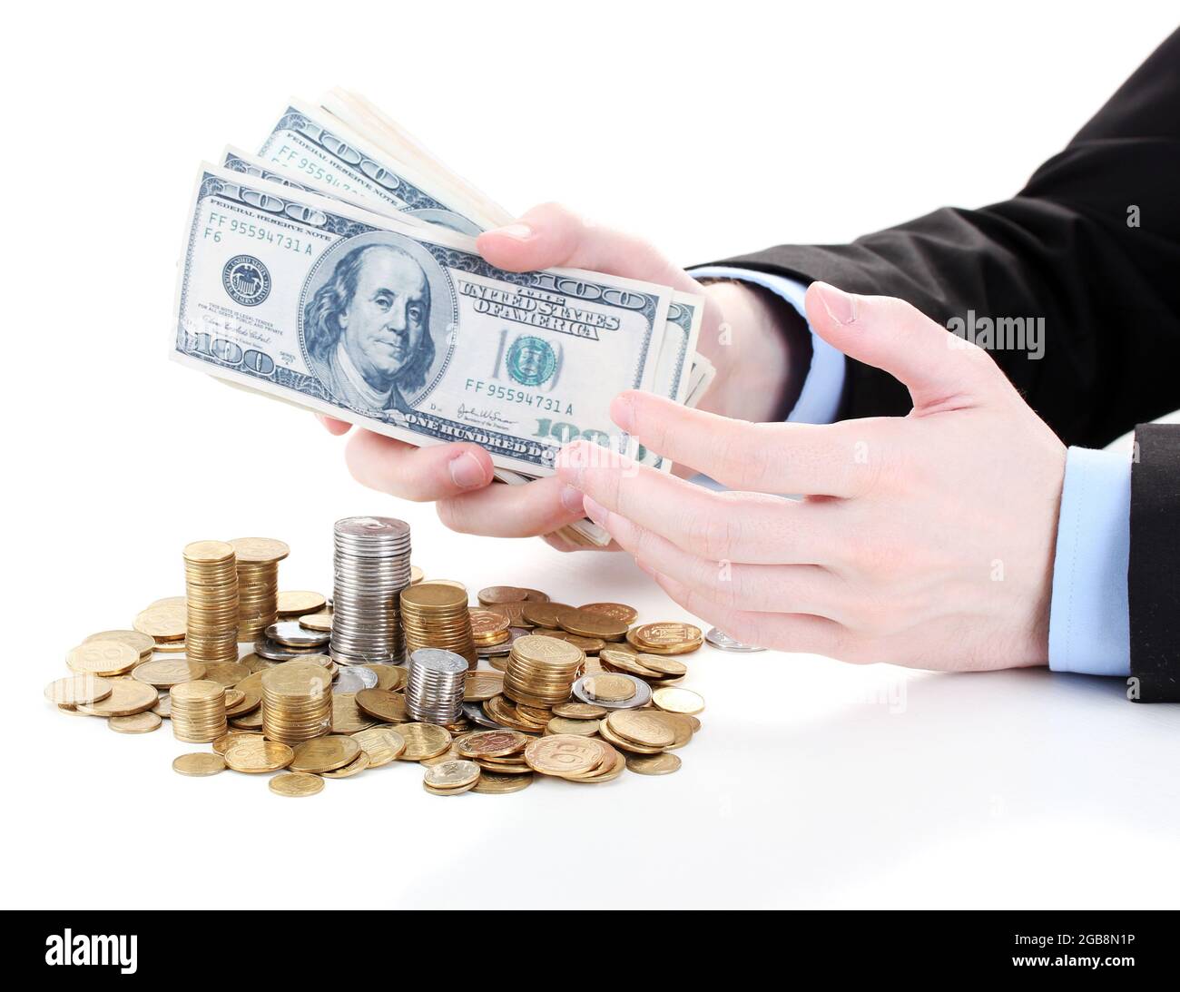 business man taking money isolated on white Stock Photo - Alamy
