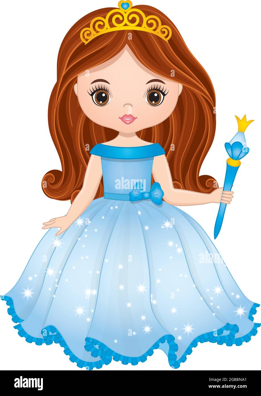 Beautiful Redheaded Princess Wearing Long Blue Dress And Holding Magic
