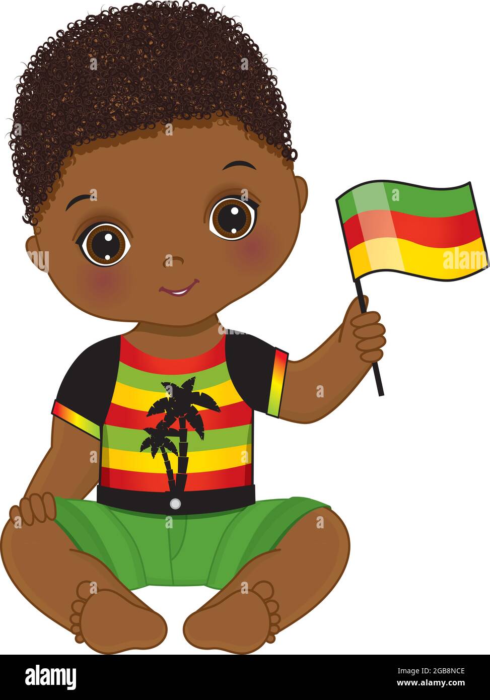 Reggae African American Baby Boy Holding Flag. Vector Reggae Baby Boy ...
