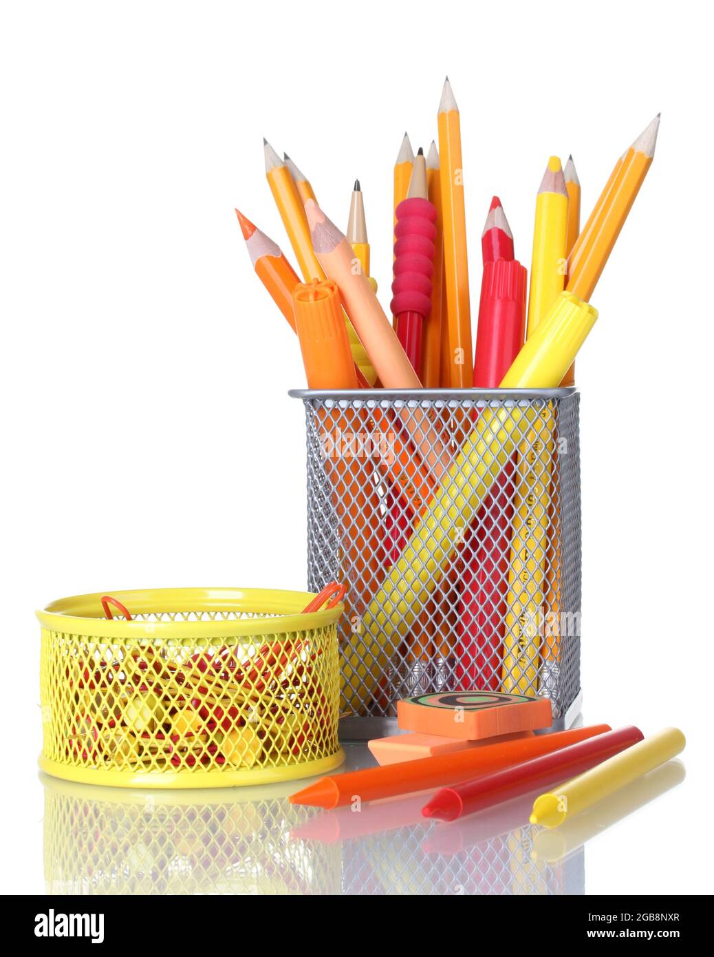 Color holders for office supplies with them isolated on white Stock ...