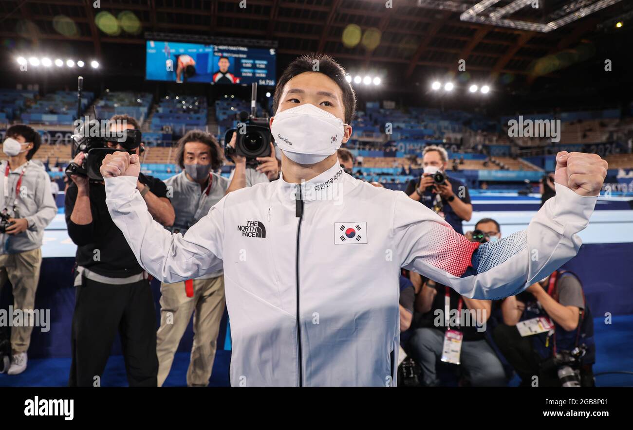 03rd Aug, 2021. Shin wins gold in vault South Korean gymnast Shin Jea ...