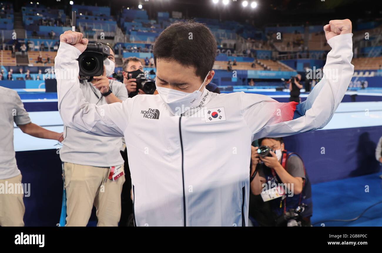 03rd Aug, 2021. Shin wins gold in vault South Korean gymnast Shin Jea ...