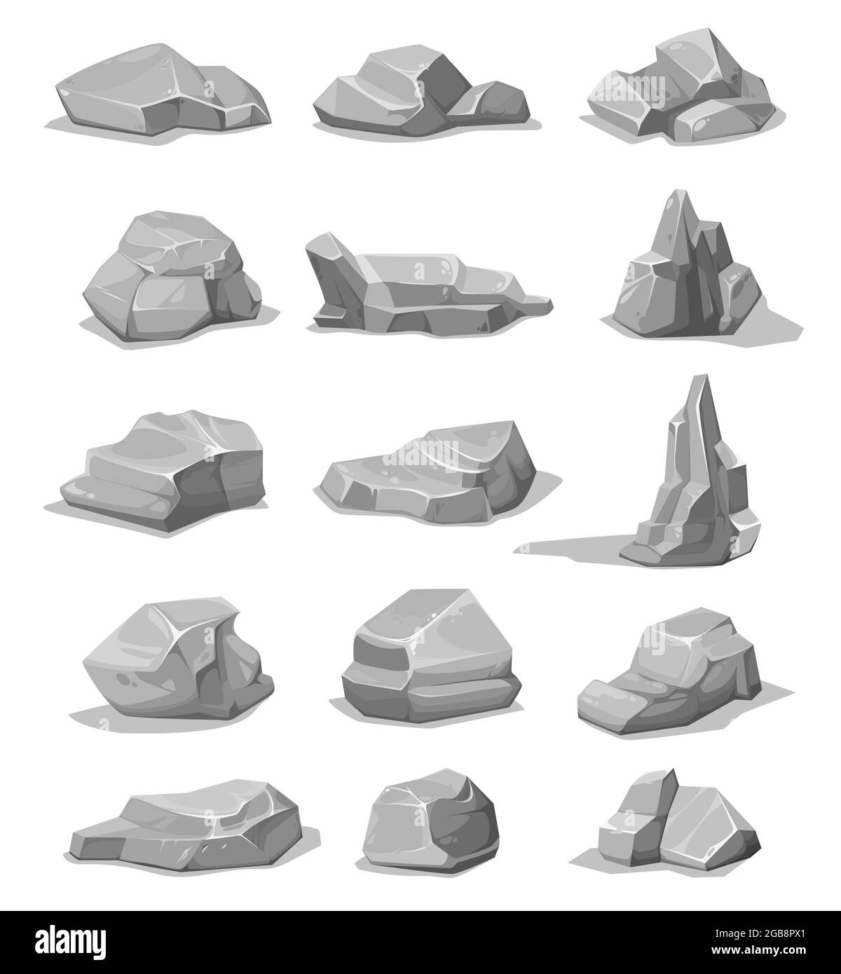 Cartoon rock stones and boulders. Grey rubble, gravel or cobble vector ...