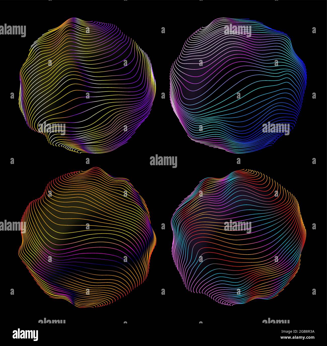 Digital wave glitch round circles, abstract neon light line vector ...