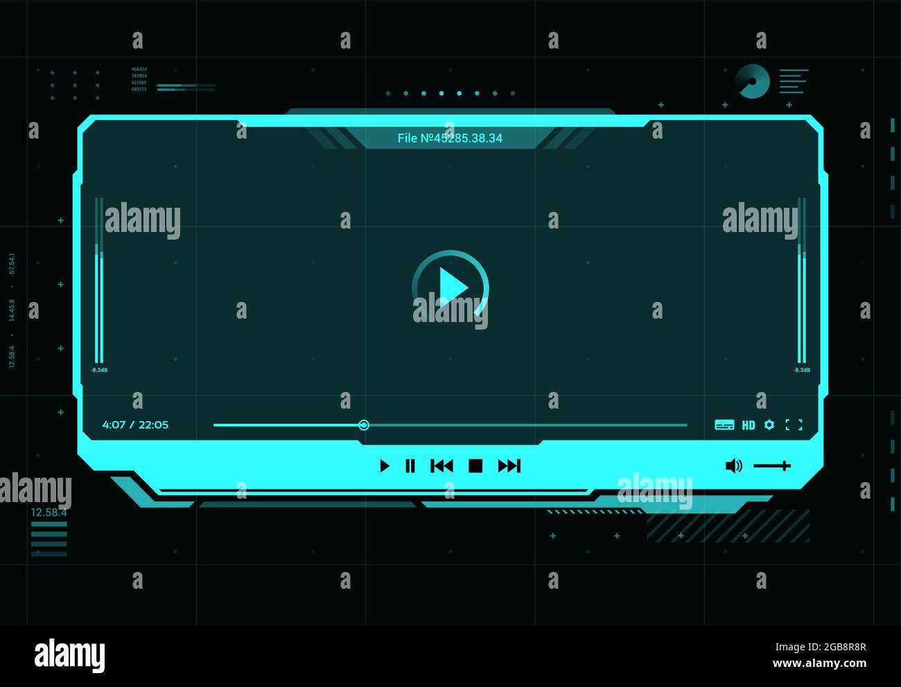 HUD video and sound player futuristic screen interface, vector ...