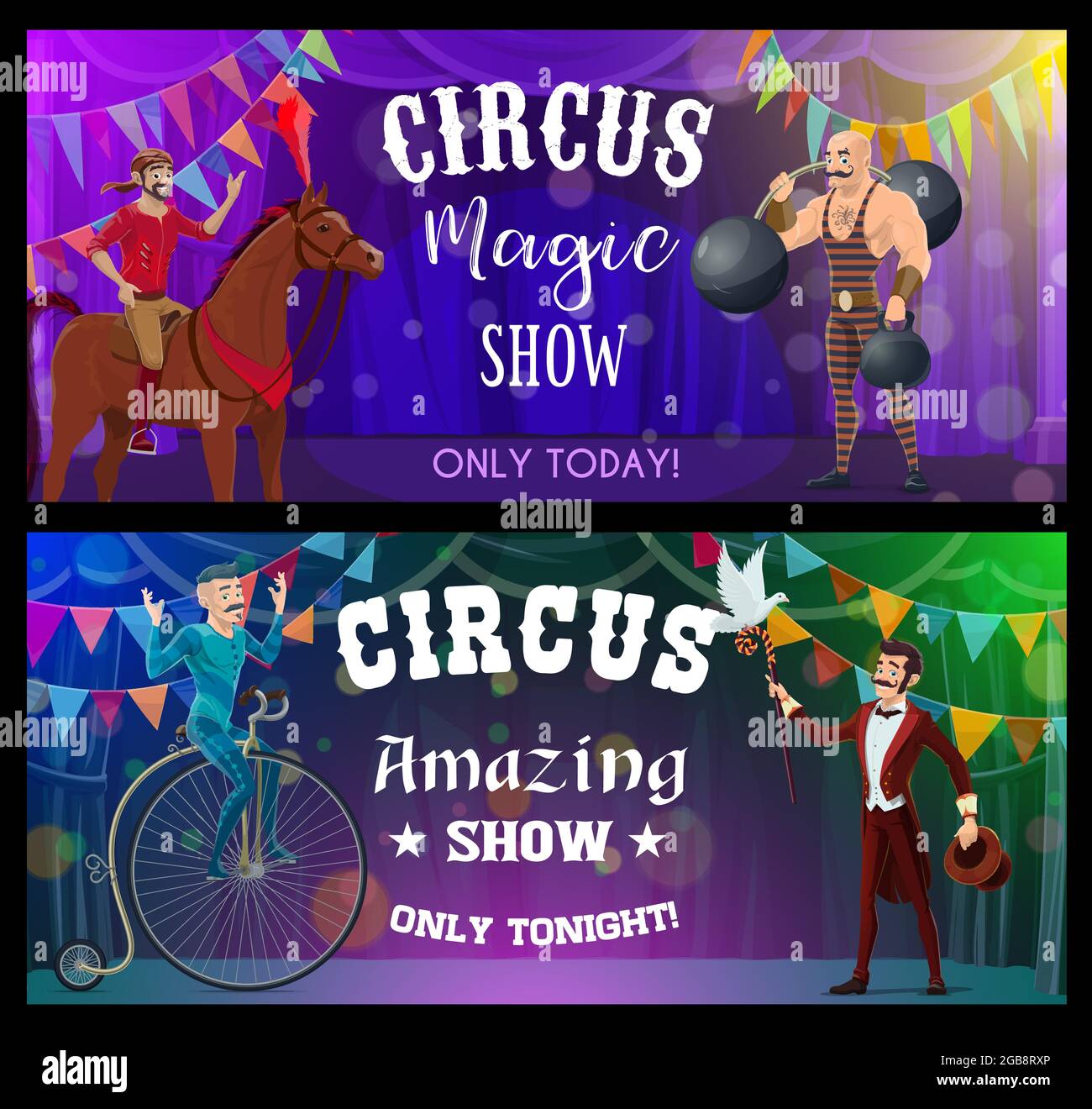 Shapito circus cartoon juggler, magician and stilt walker, vector ...