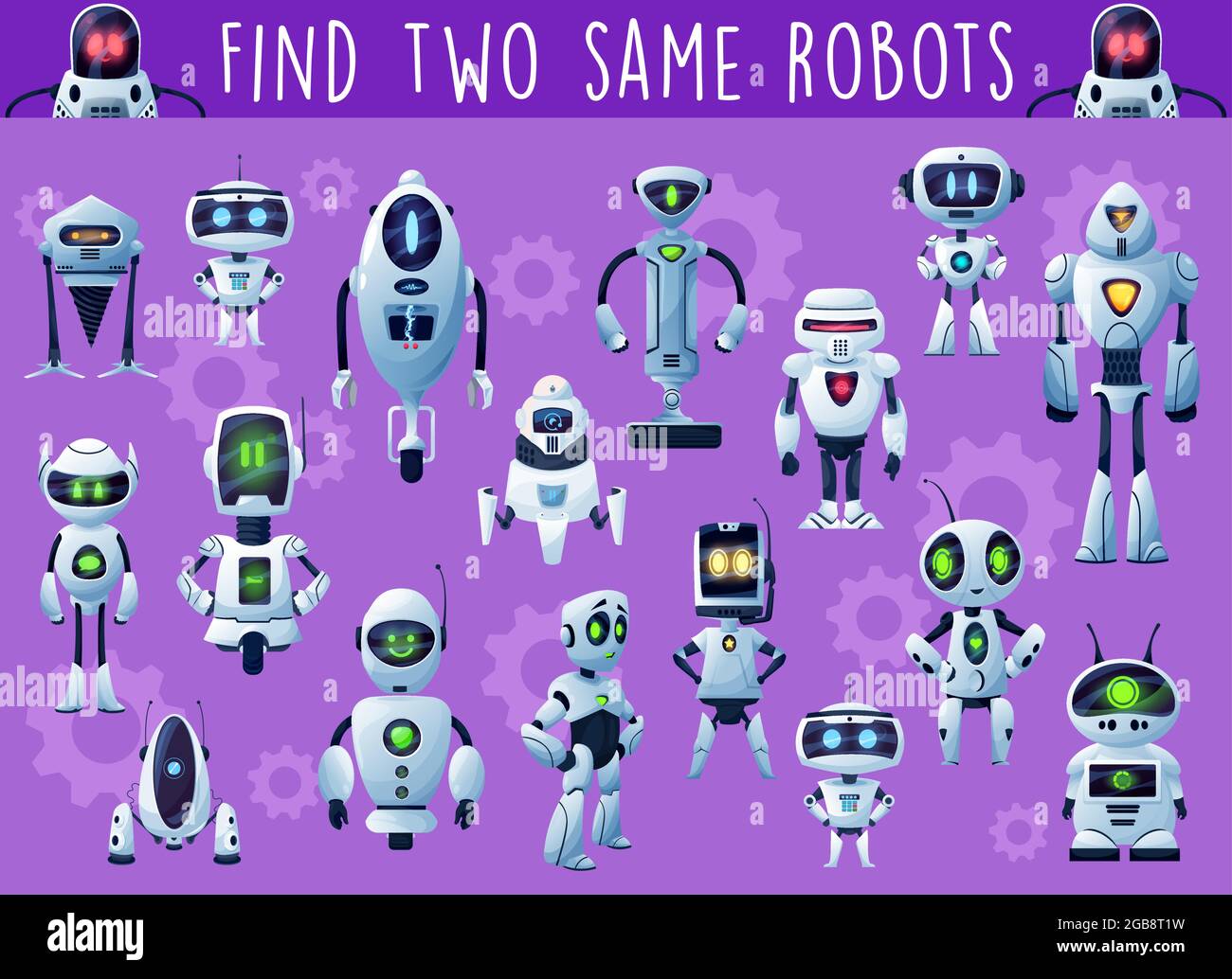 Kids game with robots and droids. Child playing activity, riddle or ...