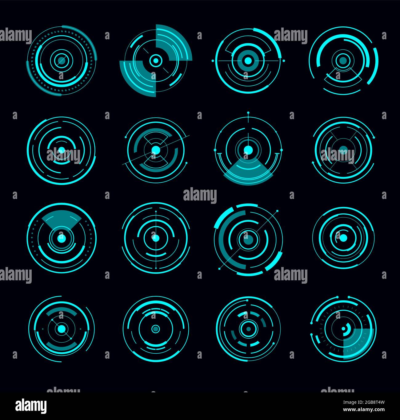 HUD interface round radar futuristic circle. Game interface elements, future or Sci Fi weapon ...
