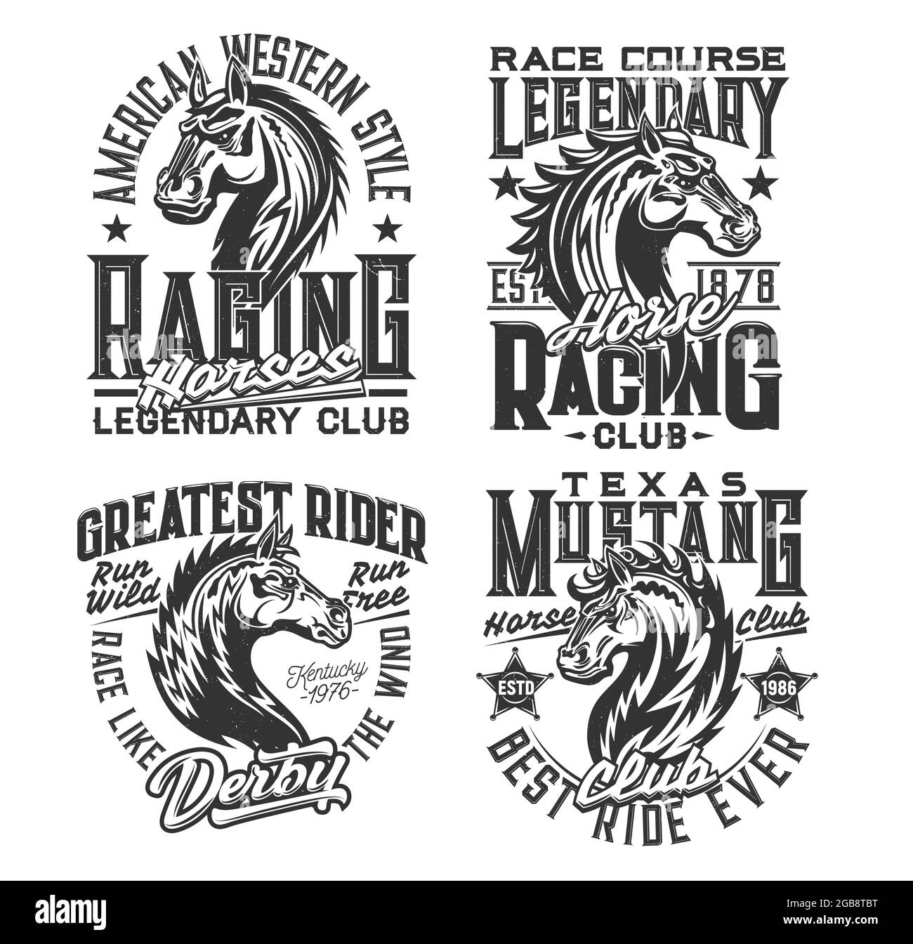 Horse racing sport and equestrian club t-shirt prints. Horse stallion ...