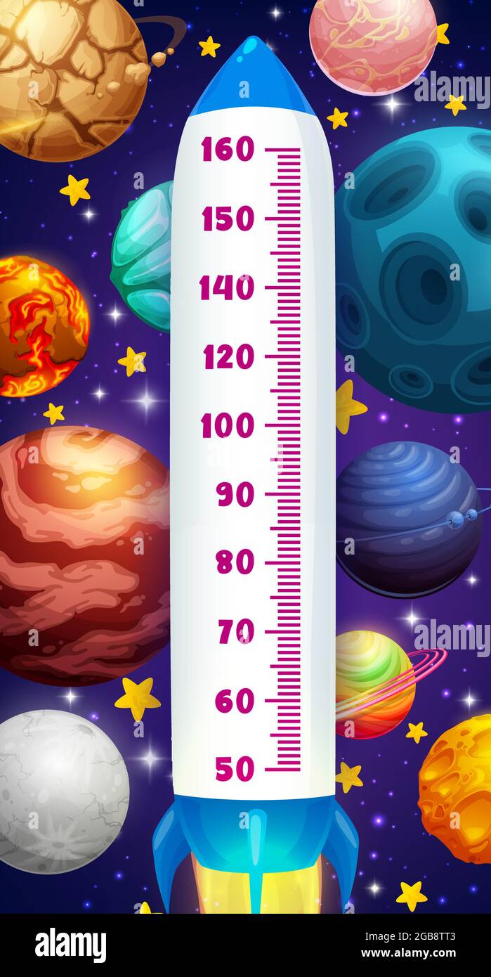 Height chart in space, rocket and planets growth measure for kids ...