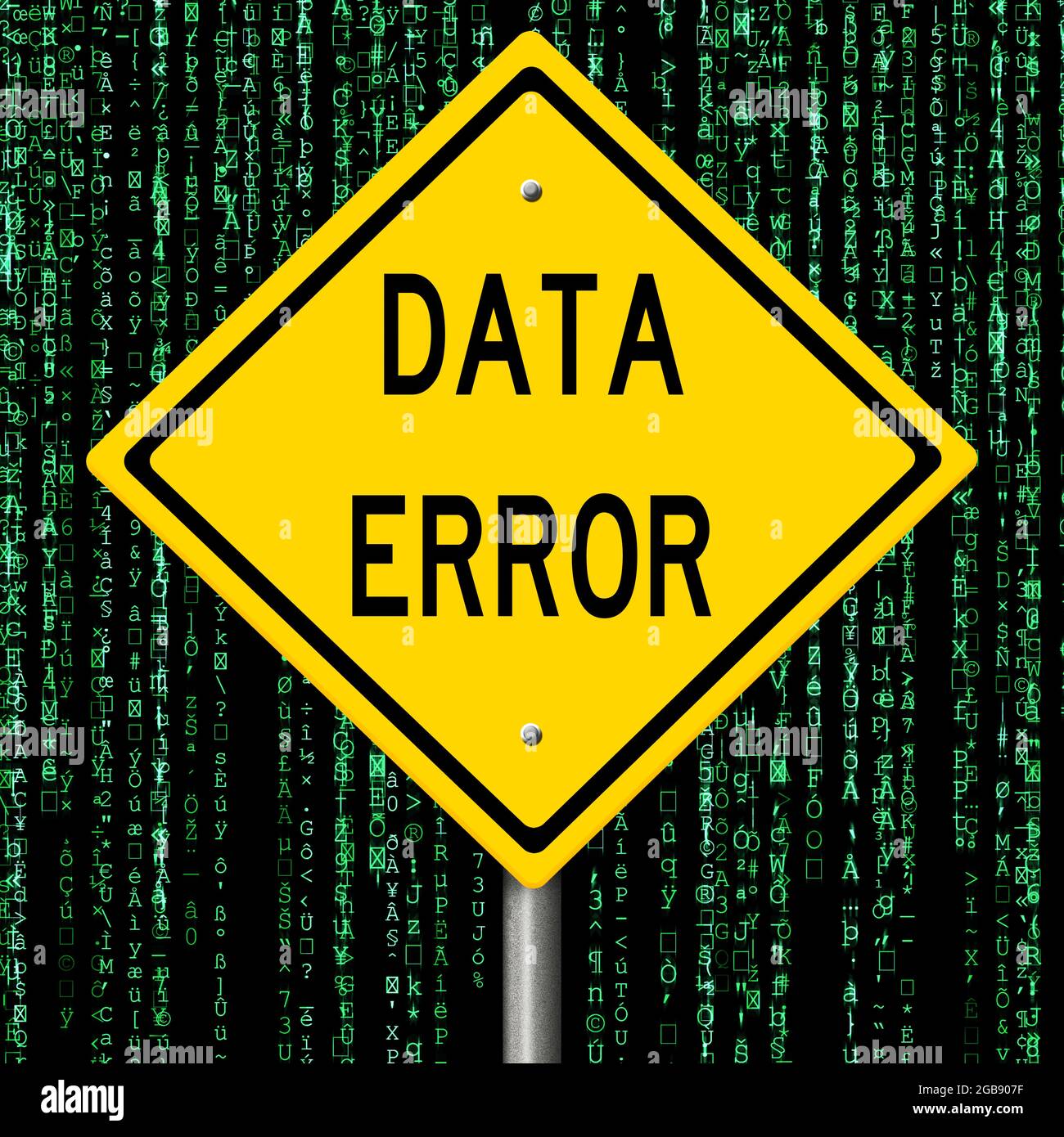 Rendered yellow highway sign illustrating a computer error message ...