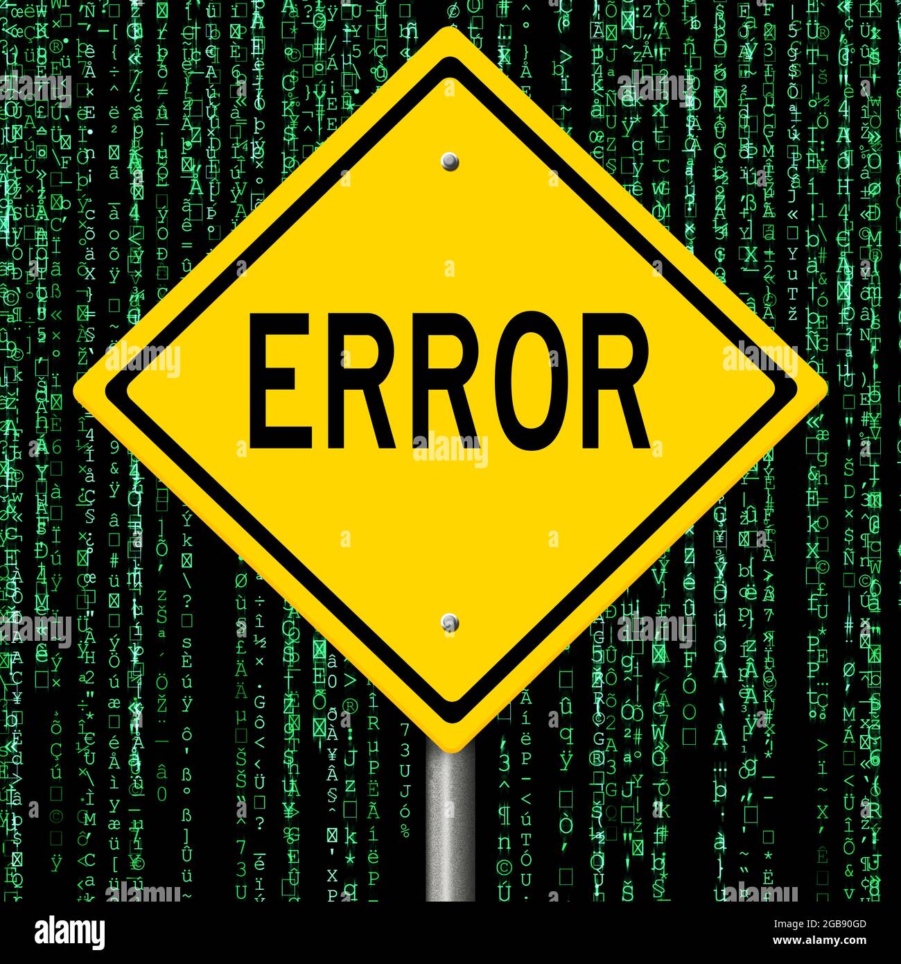Rendered yellow highway sign illustrating a computer error message ...