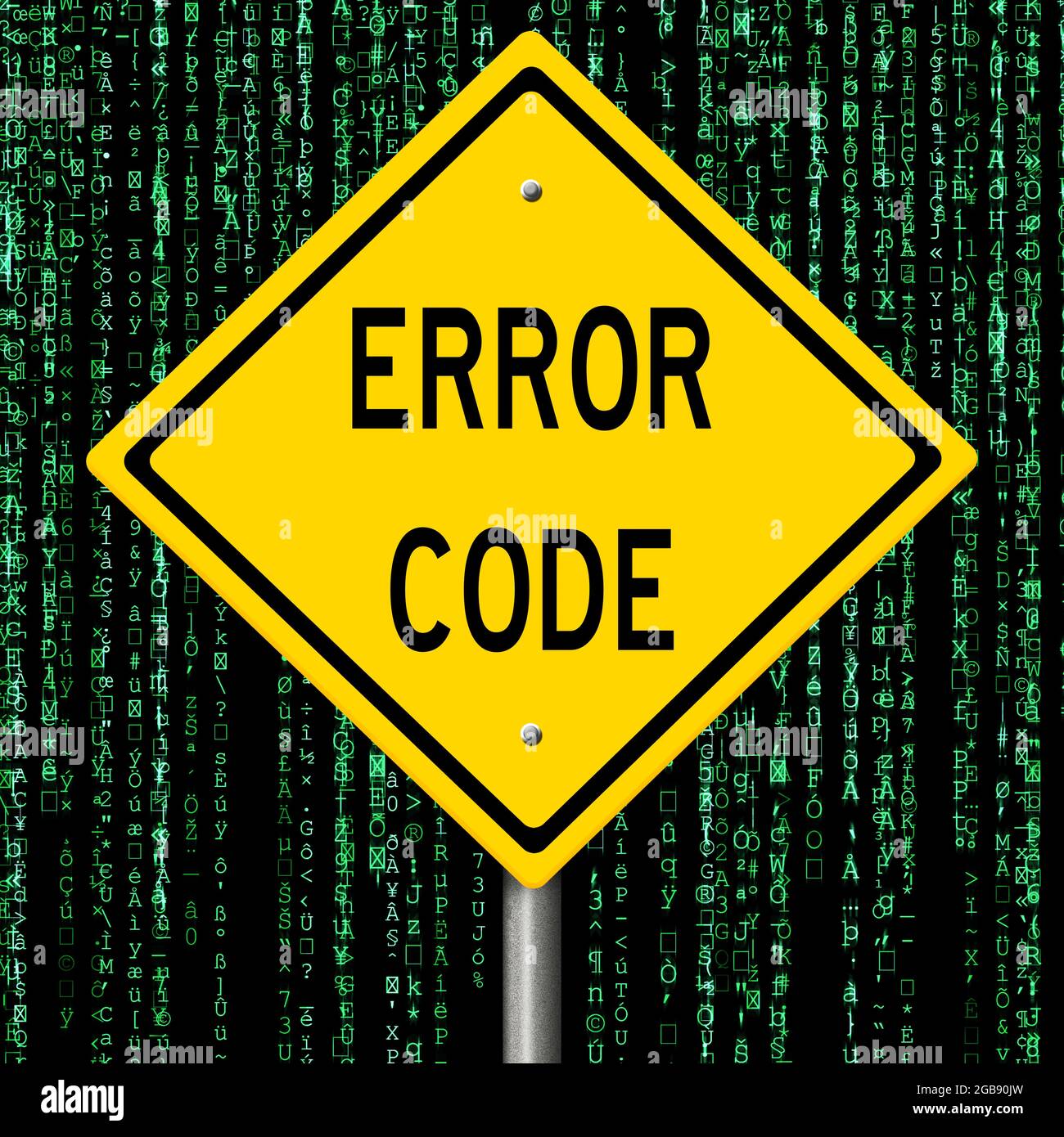 Rendered yellow highway sign illustrating a computer error message ...