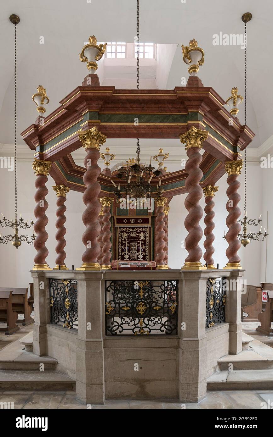 Central bima with octagonal stone parapet in the synagogue from 1746 ...