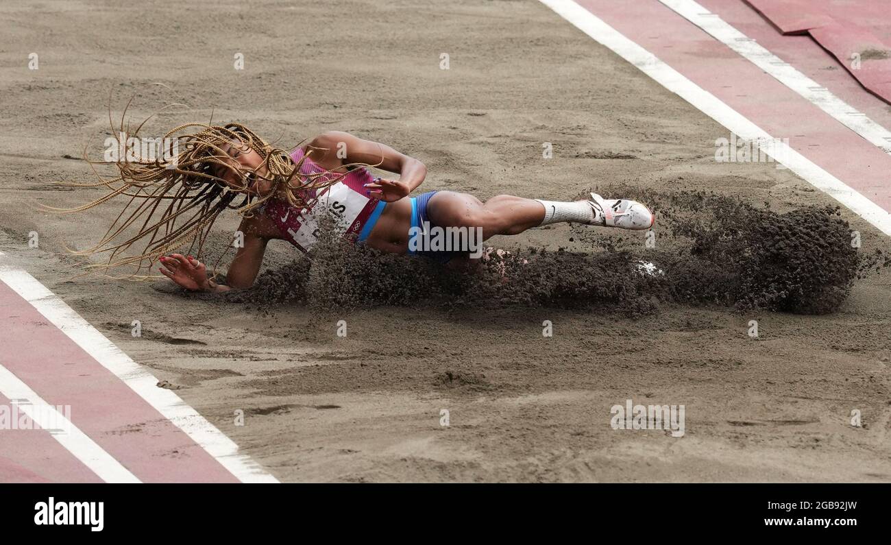 USA's Tara Davis during the Women's Long Jump Final at the Olympic ...