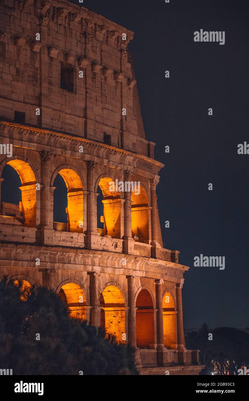 The Colosseum illuminated at night, Rome, Italy Stock Photo - Alamy