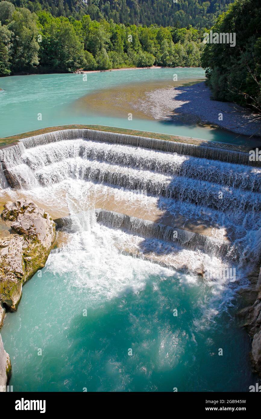 Lechfall, river Lech, waterfall, Fuessen, Ostallgaeu, Allgaeu, Swabia ...