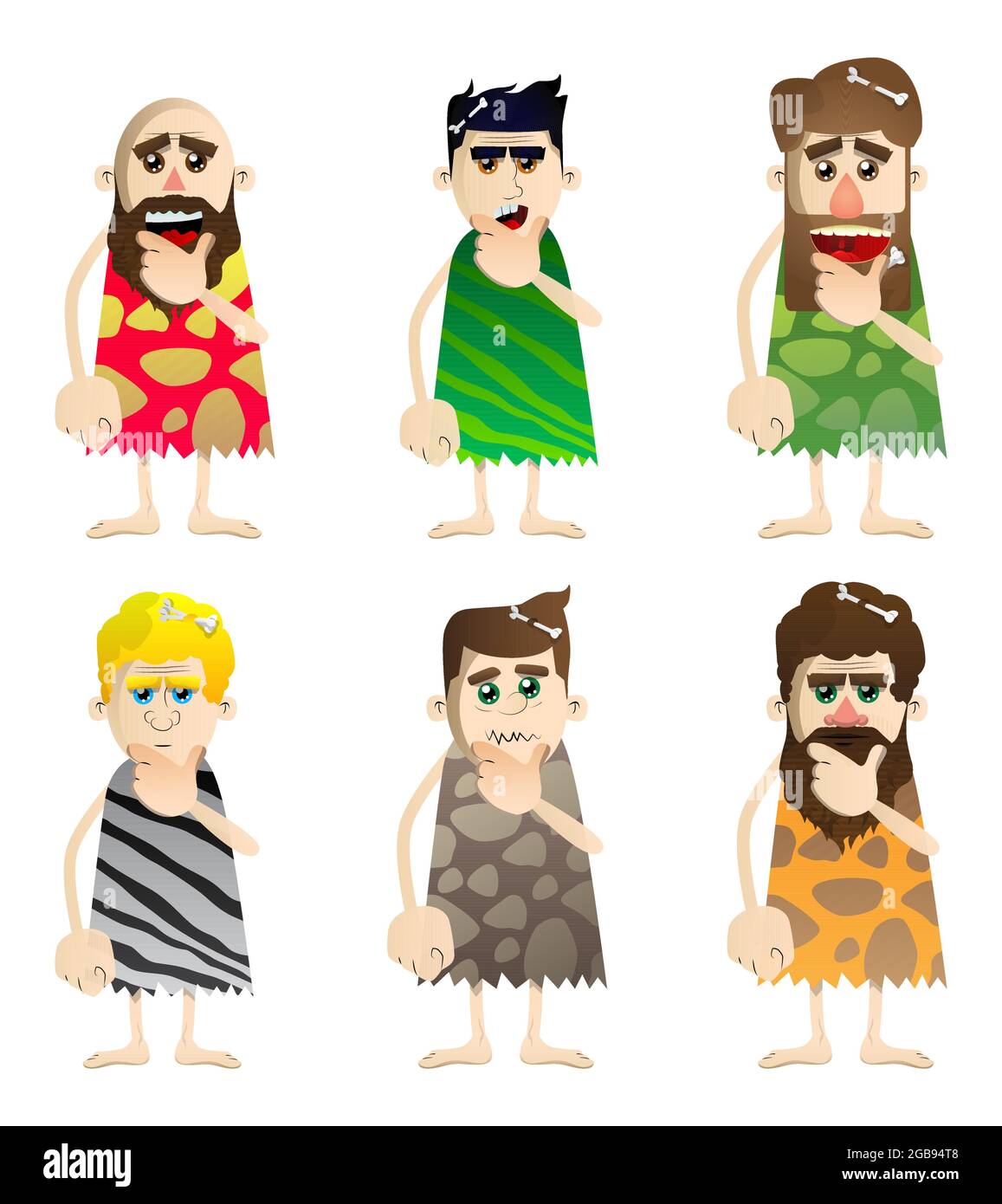 Cartoon prehistoric man thinking. Holding his chin with his hand ...