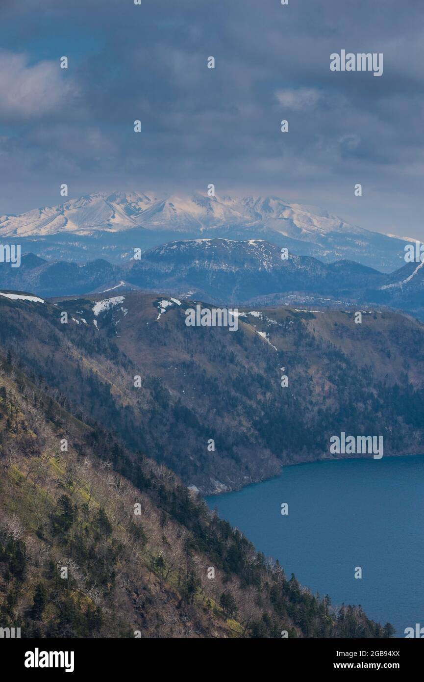 The caldera of Lake Mashu, Akan National Park, Hokkaido, Japan Stock ...