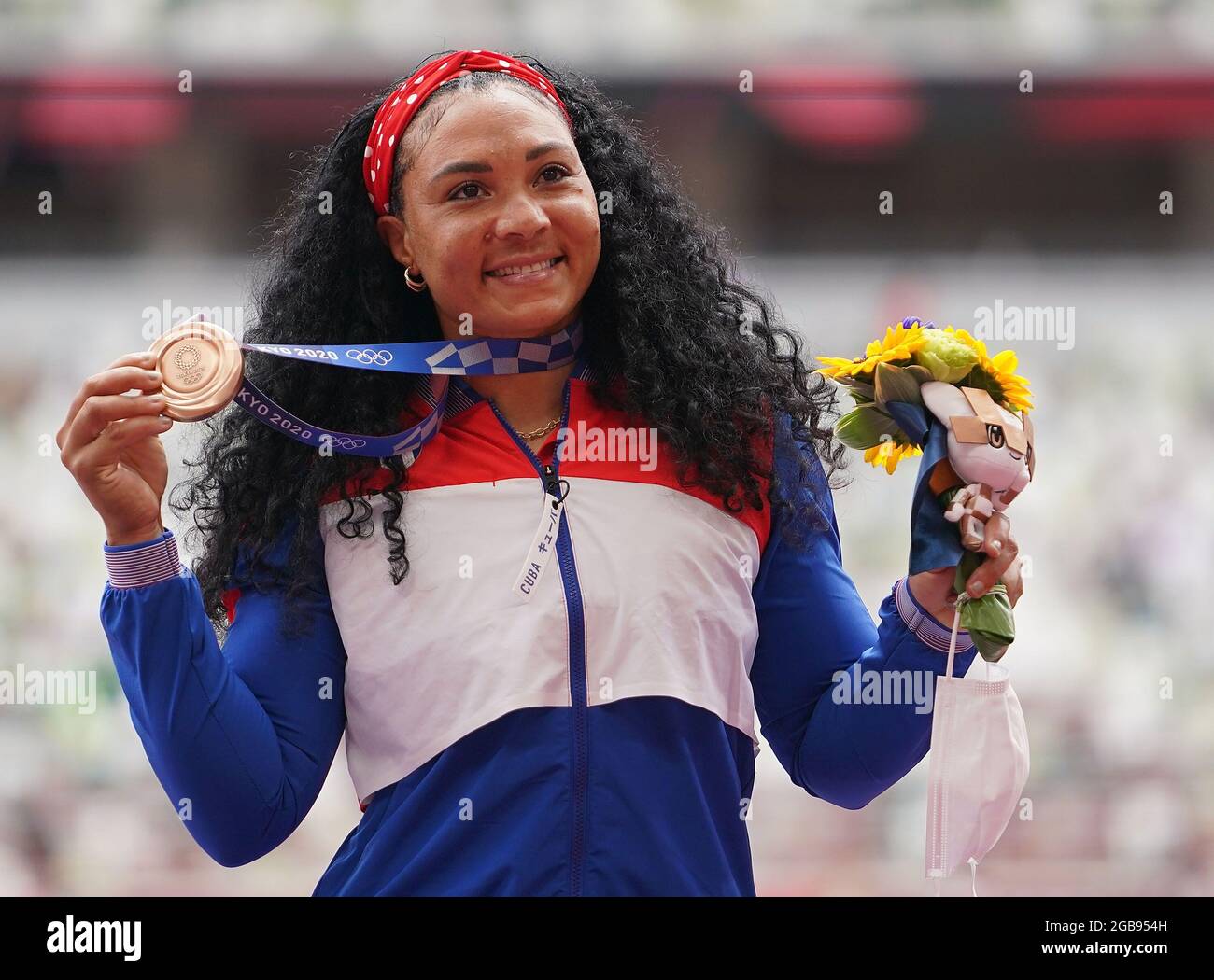 Tokyo, Japan. 3rd Aug, 2021. Yaime Perez of Cuba reacts during the awarding ceremony of the ...
