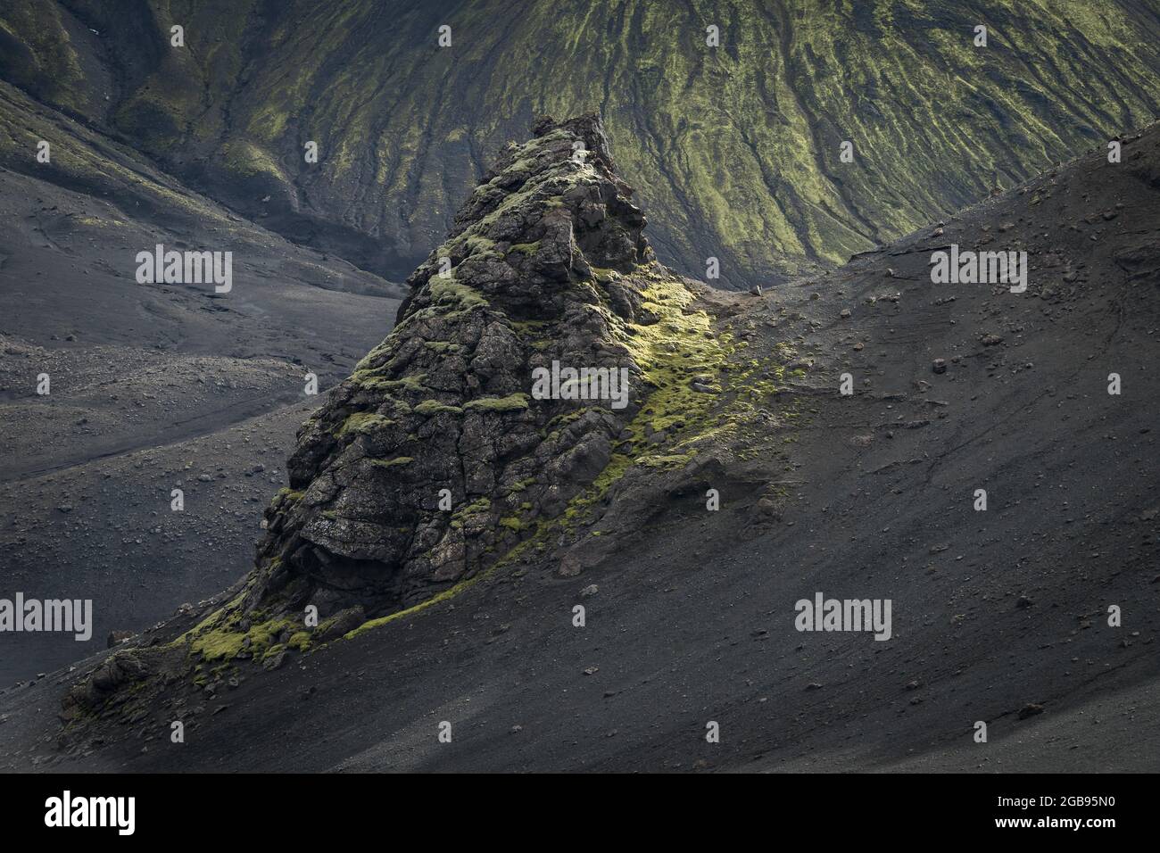 Mossy rock, lava sculpture, lava desert, Langisjor, Skaftarhreppur ...