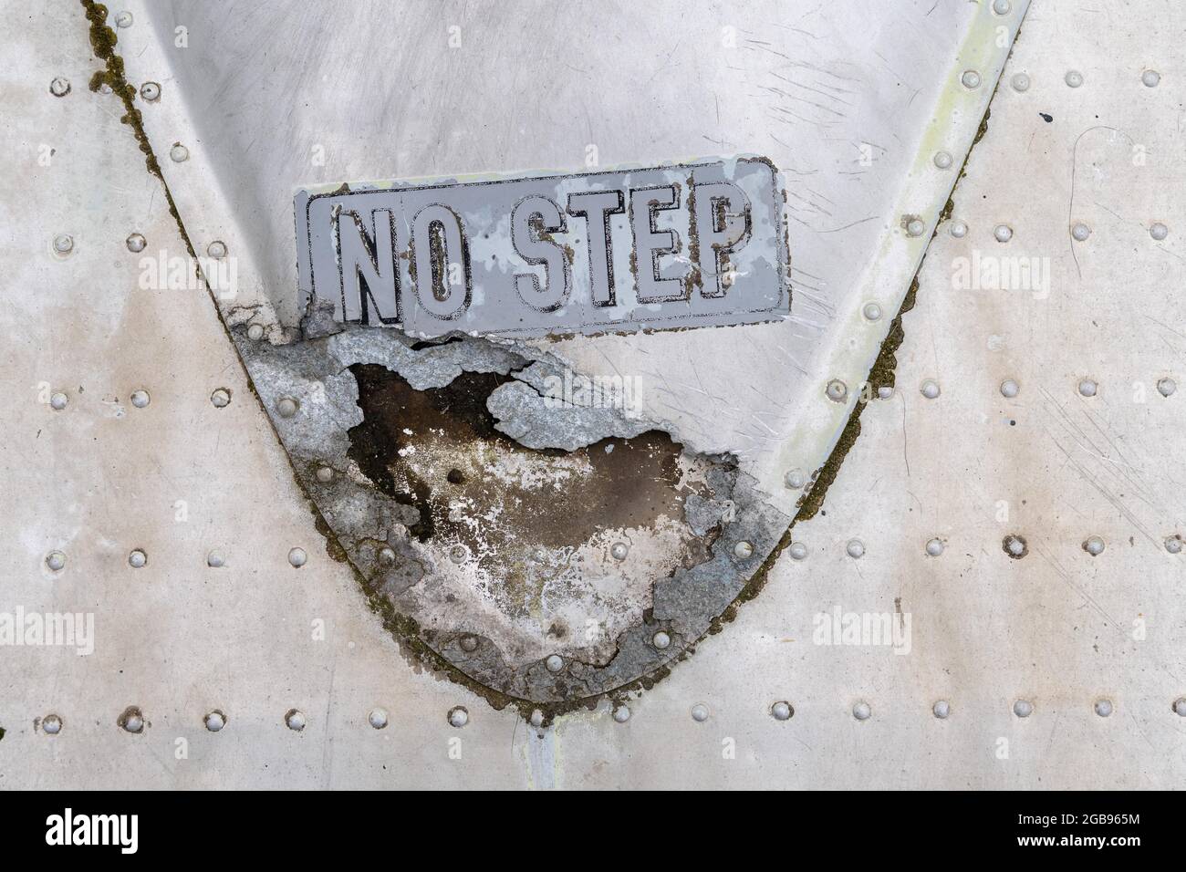 Note No step on aircraft fuselage, rivets, detail, emergency landed ...