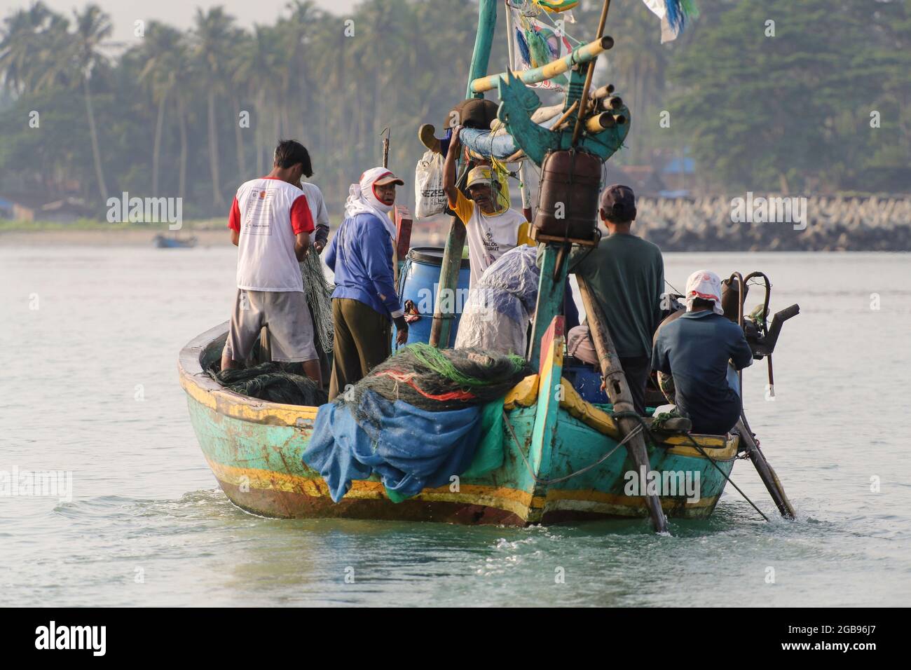 Traditional fisherman using a traditional boat at West Java of ...
