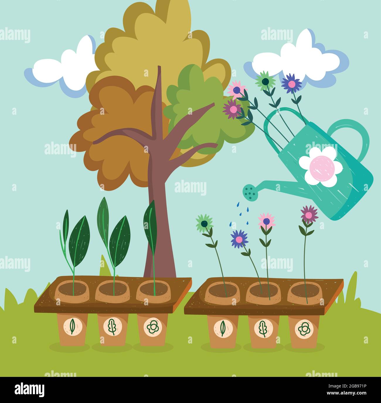 watering flowers and plants Stock Vector Image & Art - Alamy