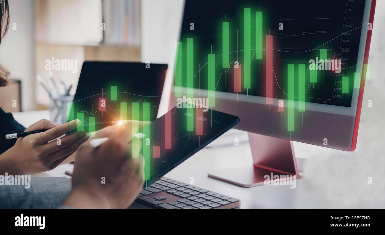 Business team working together analyze technical price graph and ...