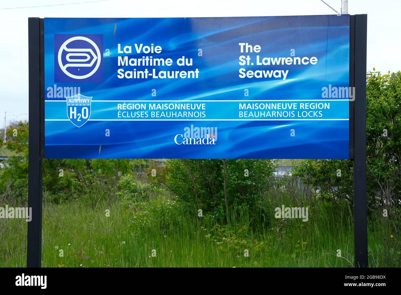 Sign of Saint Lawrence Seaway locks, Province of Quebec, Canada Stock ...