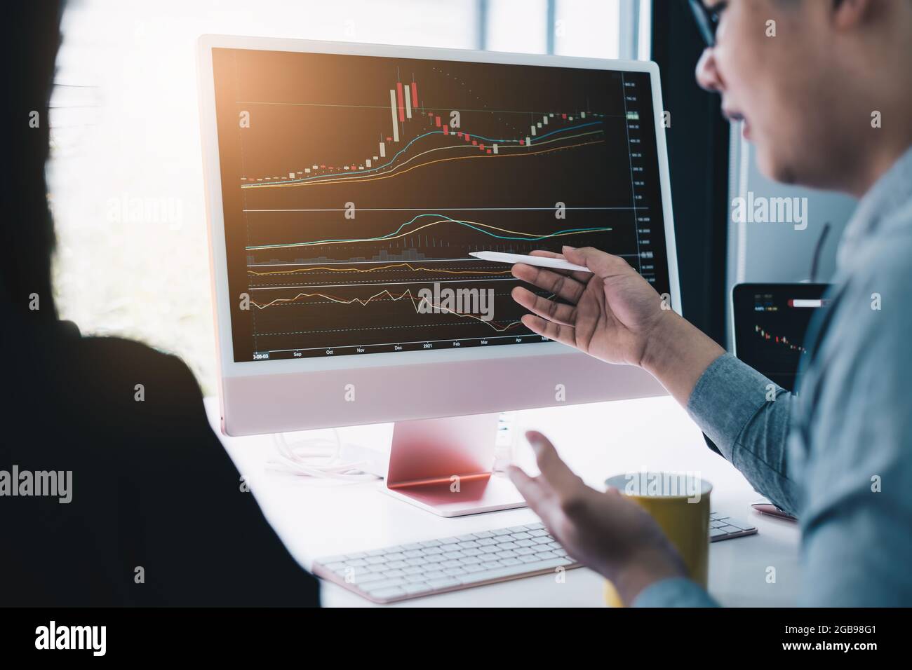 Business team working together analyze technical price graph and ...