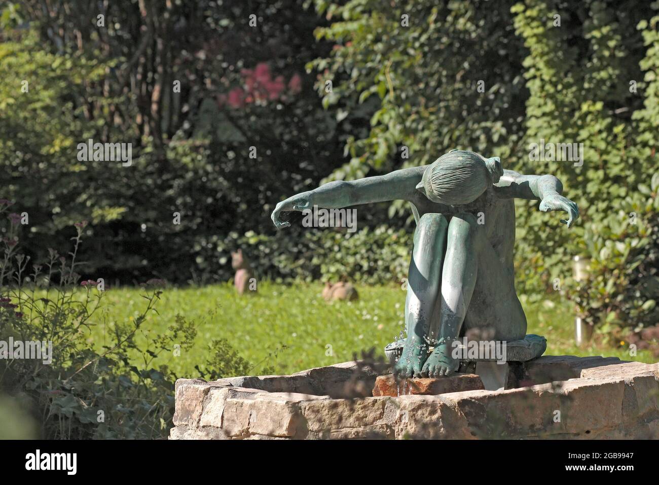 Garden, fountain with figure of Lilith, copper, Hesse, Germany Stock ...