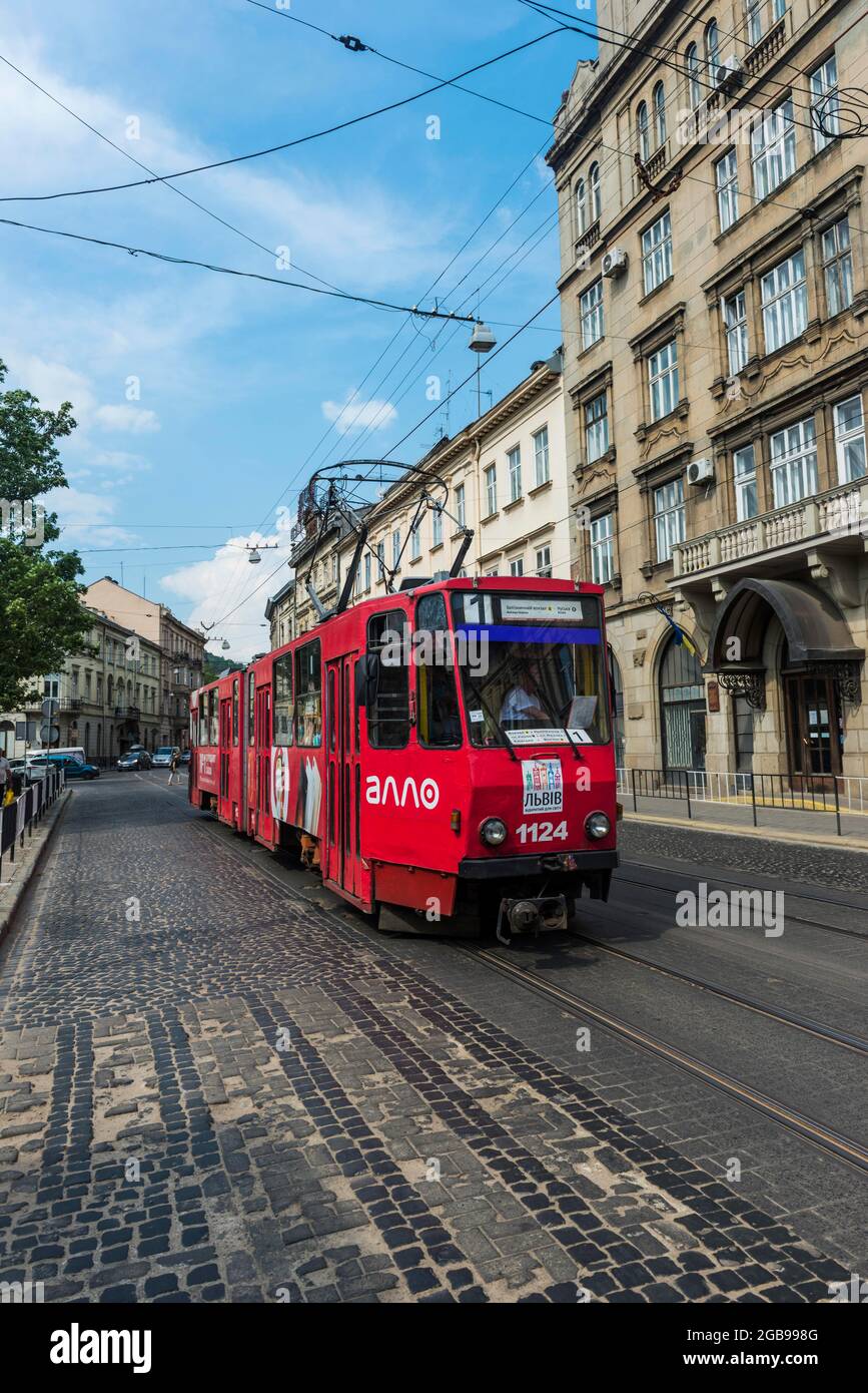 Tram in the Unesco sight the town Lviv, Ukraine Stock Photo - Alamy