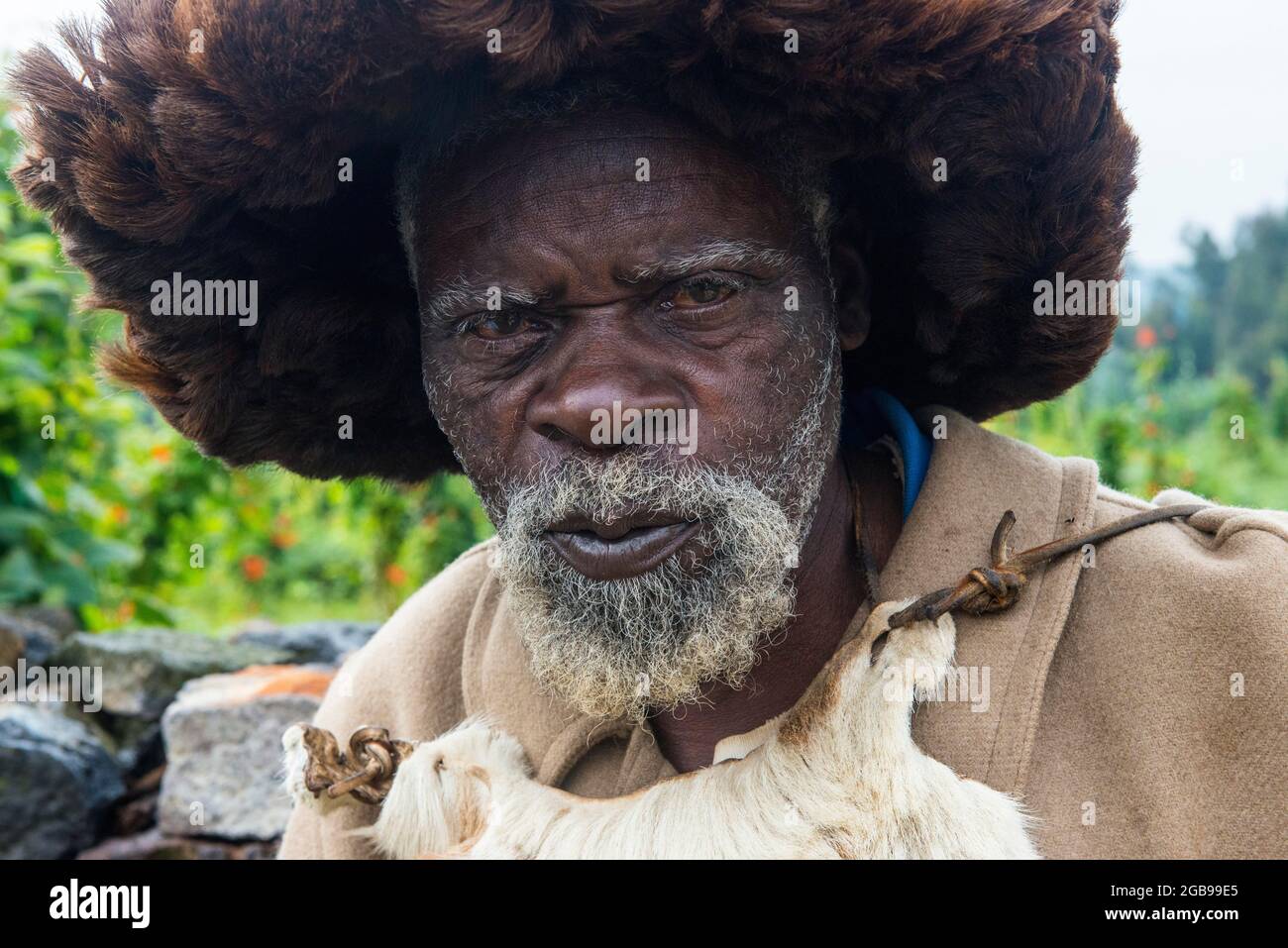 Friendly old man in a ceremony of former poachers, in the Virunga ...