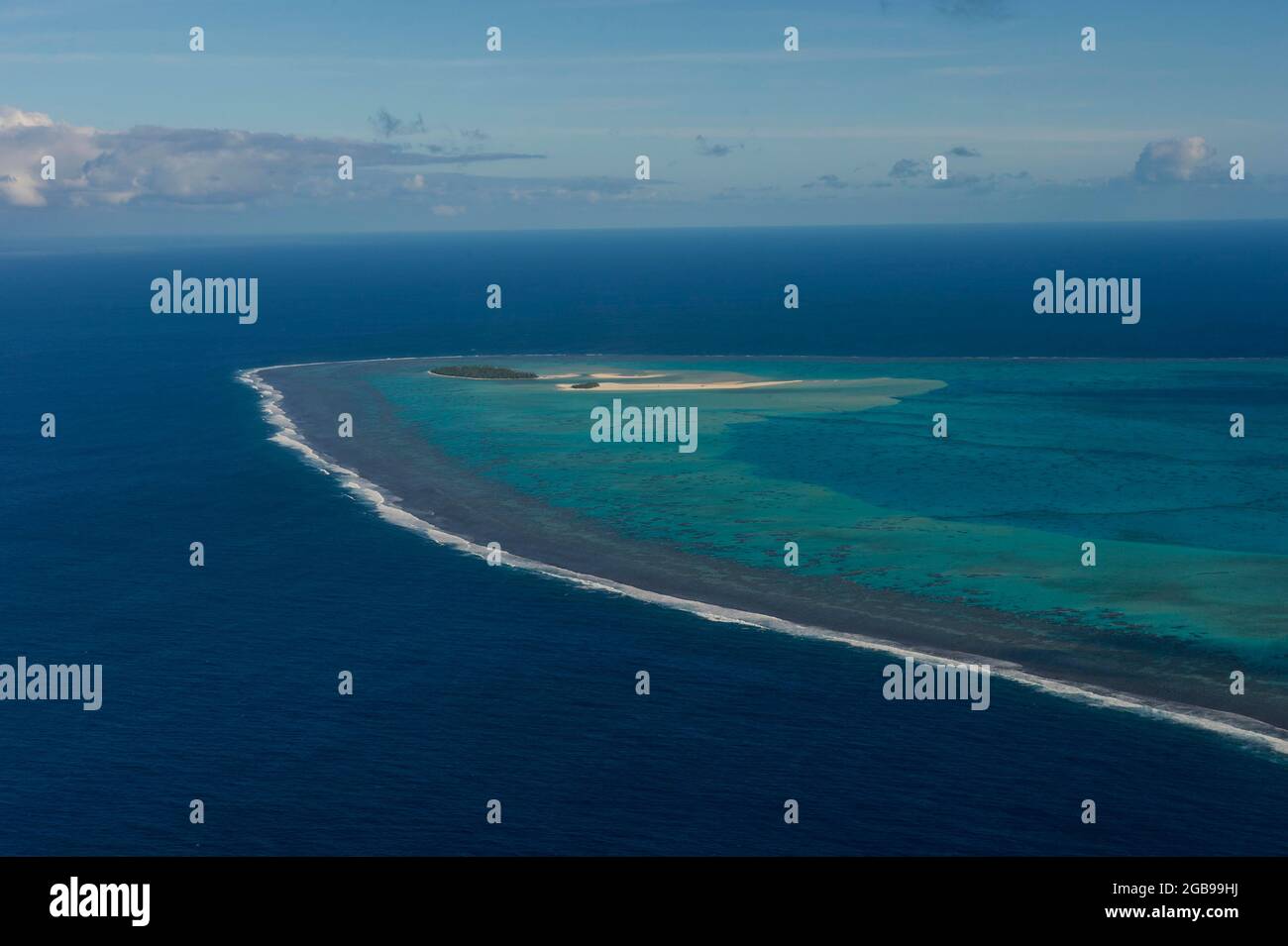 Aerial of Aitutaki lagoon, Rarotonga and the Cook islands Stock Photo ...
