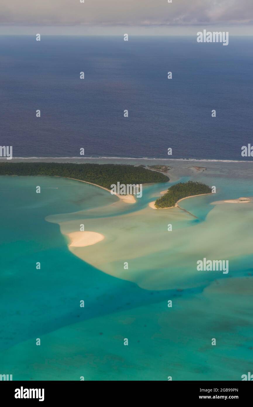 Aerial of Aitutaki lagoon, Rarotonga and the Cook islands Stock Photo ...