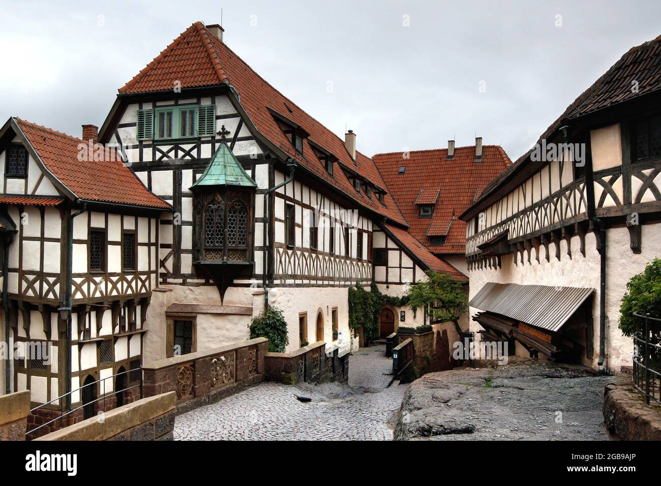 Wartburg, half-timbered buildings of the outer castle with the ...