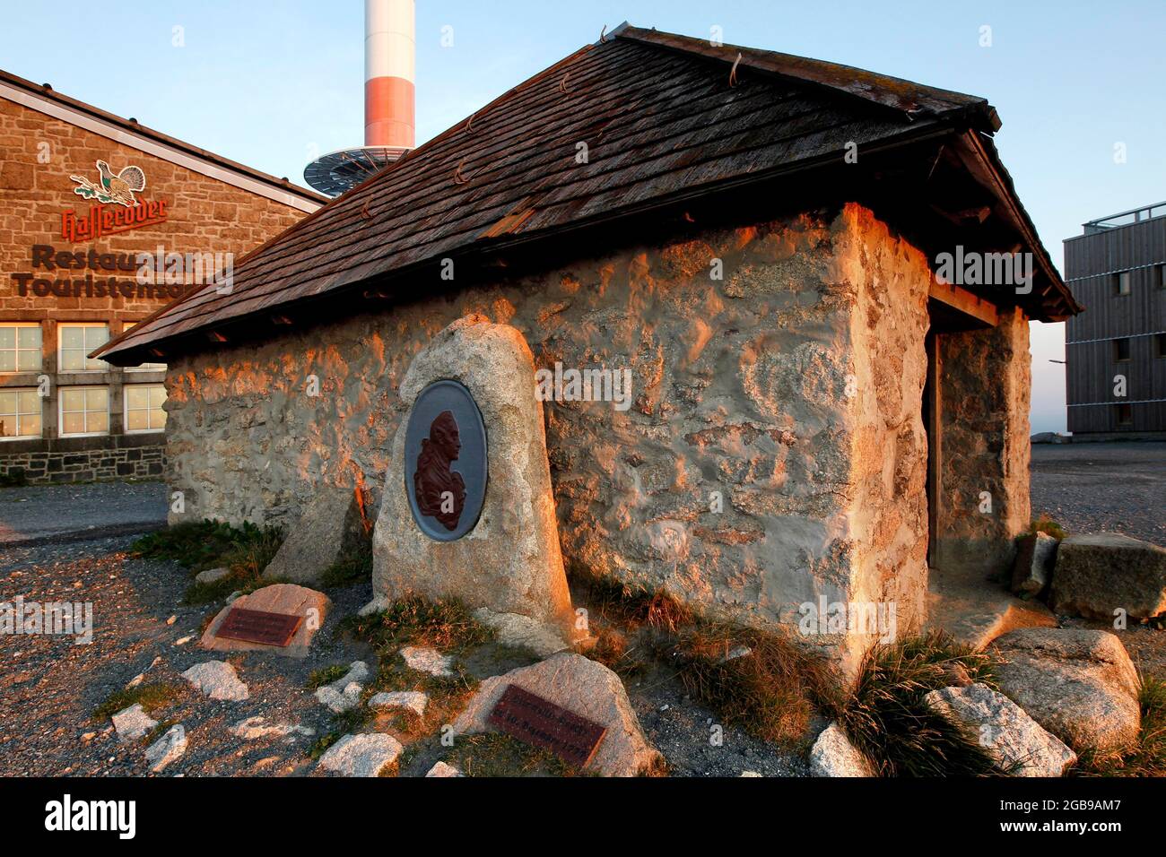 Brocken, cloud house, shelter, stone with memorial plaque for Johann ...