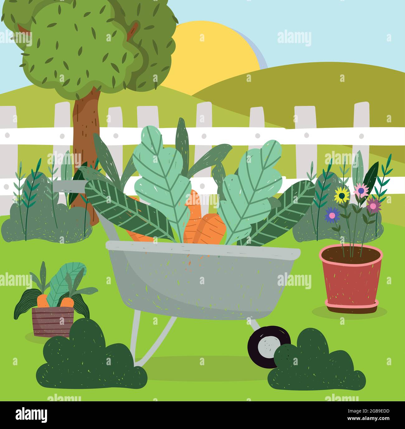 gardening wheelbarrow carrots Stock Vector Image & Art - Alamy