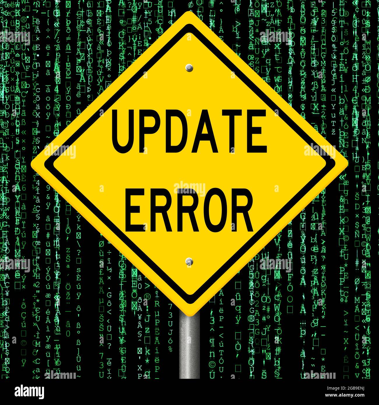 Rendered yellow highway sign illustrating a computer error message ...