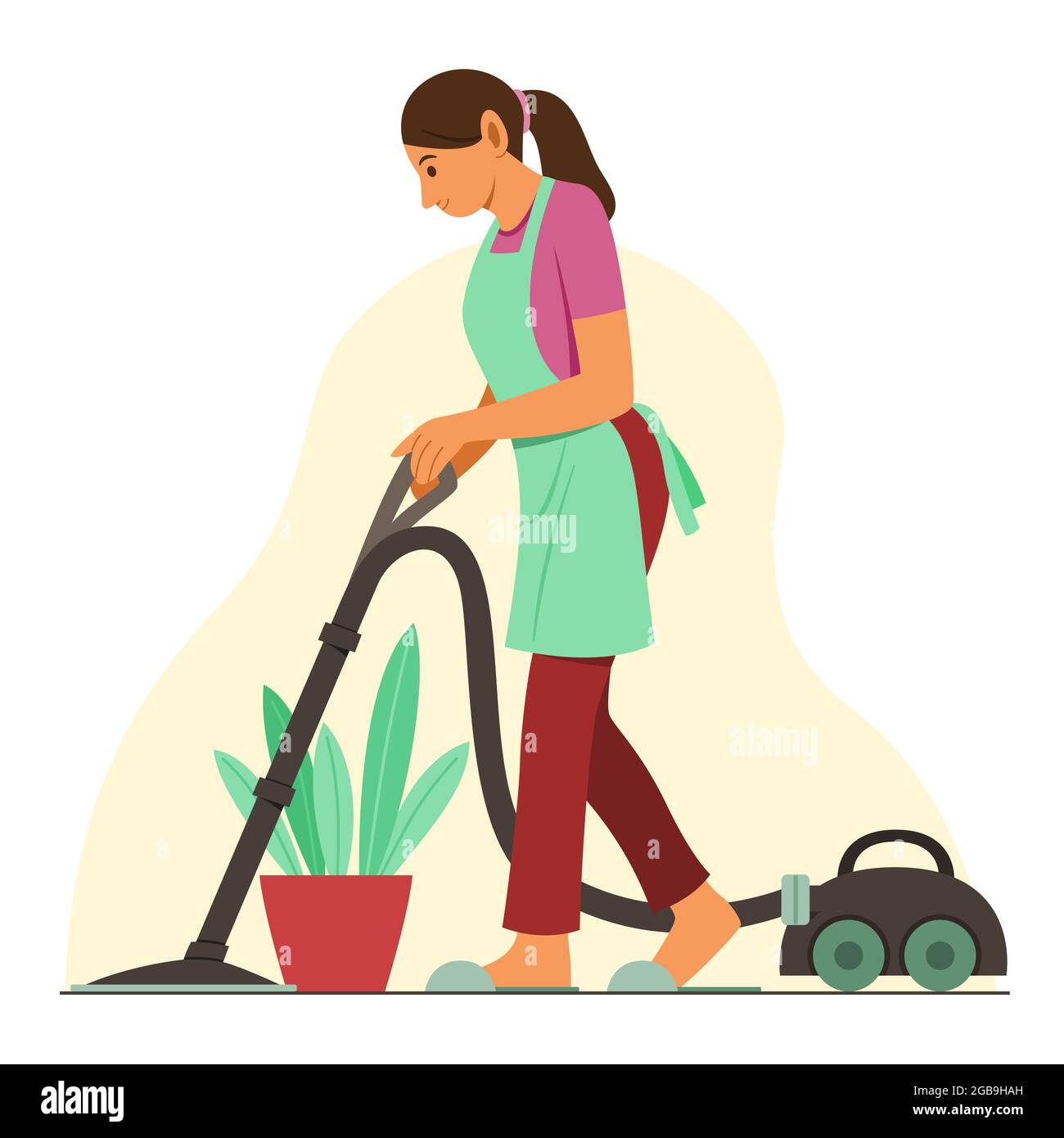 Woman Vacuuming Clipart