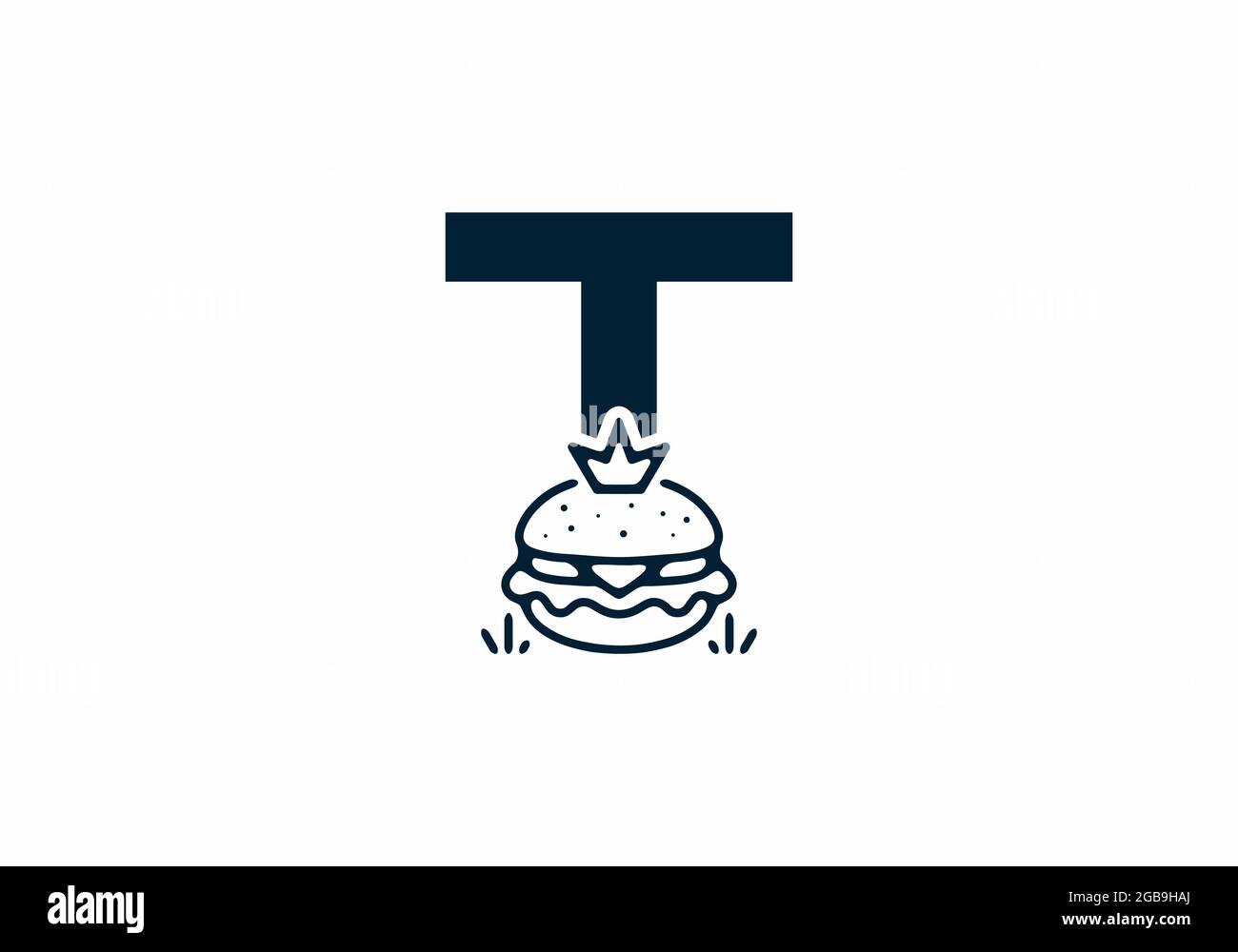Merger shape of T initial letter with burger and crown design Stock ...